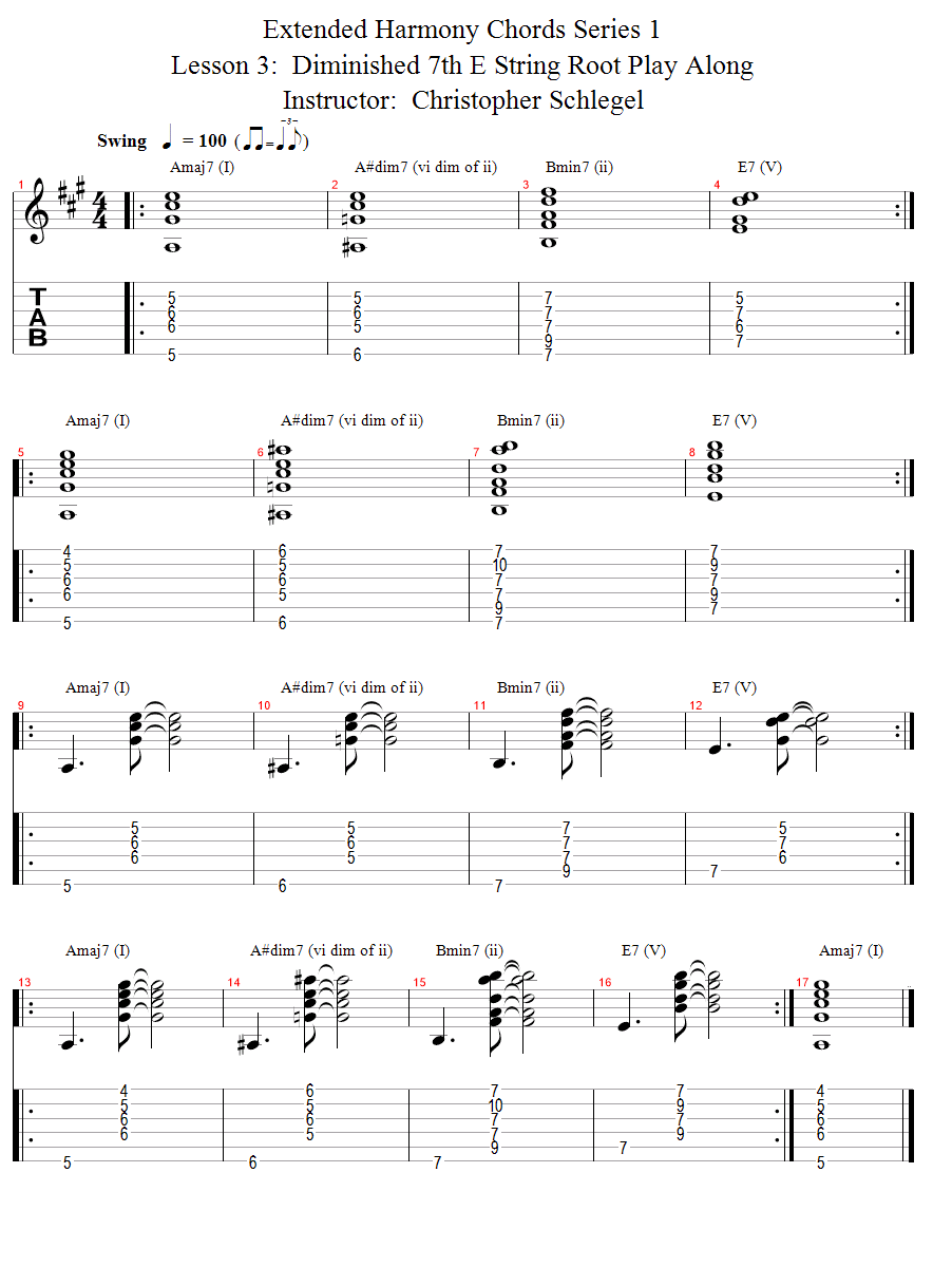 Guitar Lessons - Diminished 7th Chord E String Root Play Along
