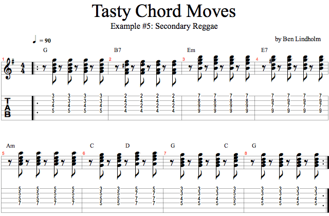 Guitar Lessons: Secondary Reggae: Example #5