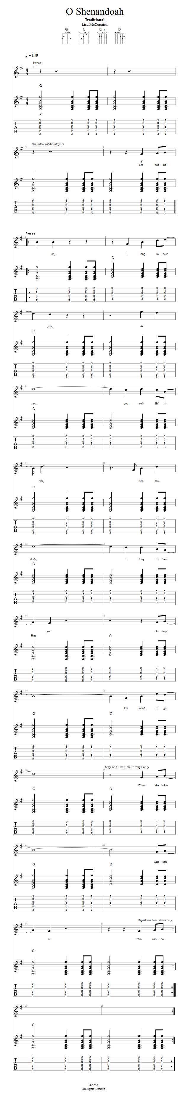 Guitar Lessons - O Shenandoah (song to play!)
