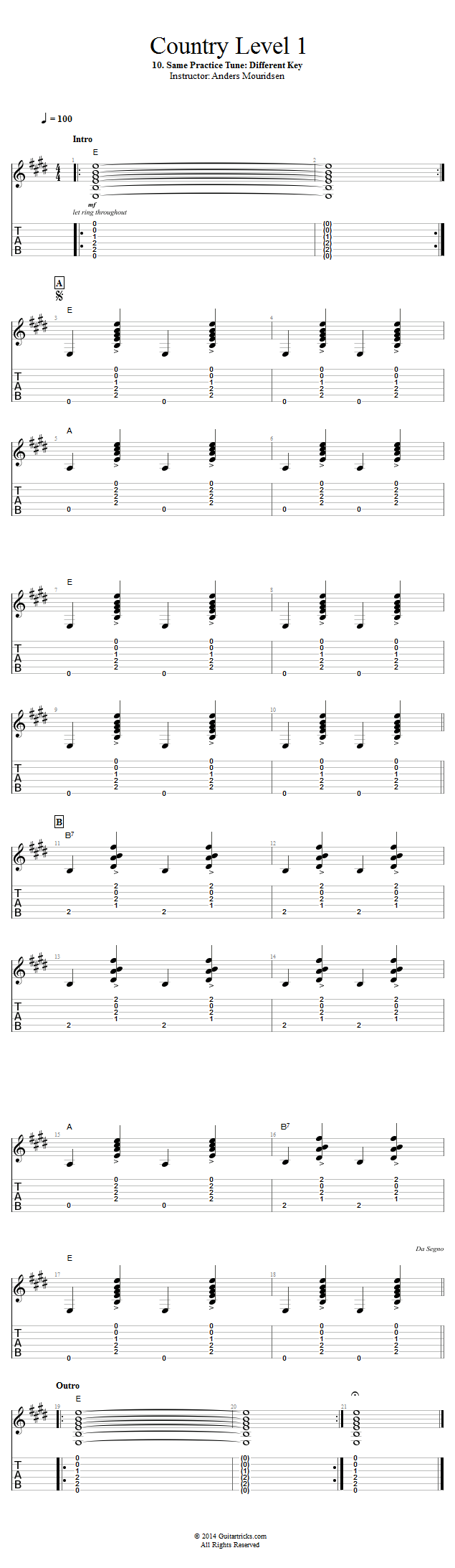Guitar Lessons - Same Practice Tune: Different Key