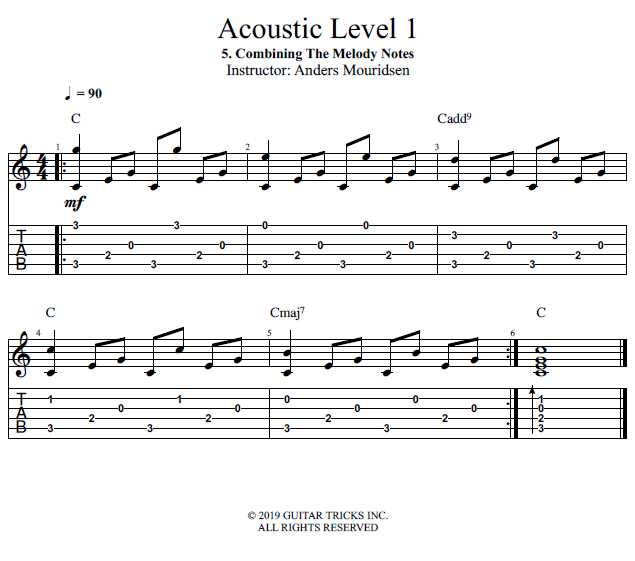 Guitar Lessons - Combining The Melody Notes