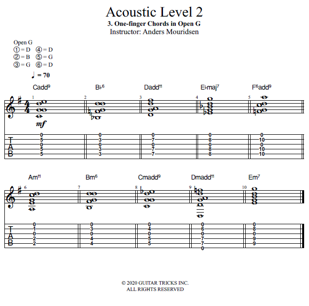 Guitar Lessons - One-finger Chords in Open G