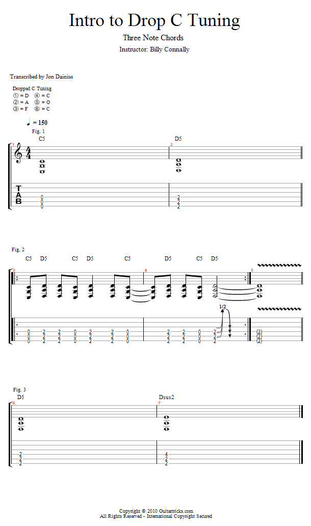 Guitar Lessons - Drop C: 3 Note Chords